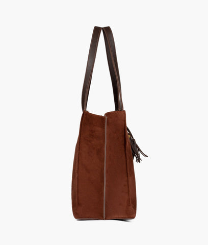 Dark Brown Suede Over The Shoulder Tote Bag – Sigmamall.pk